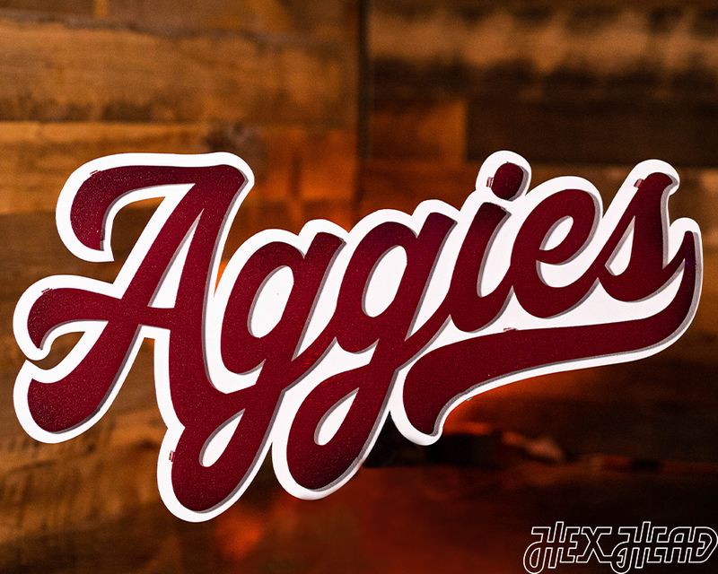 Texas A&M "Aggies" Script 3D Vintage Wall Art – Hex Head Art