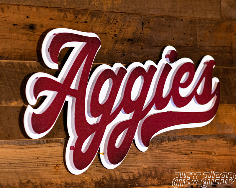 Texas A&M "Aggies" Script 3D Vintage Wall Art – Hex Head Art