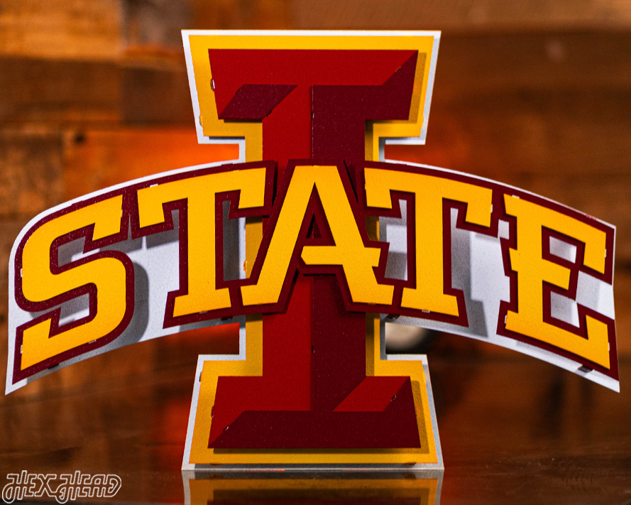 Iowa State Logo 3D Vintage Metal Artwork – Hex Head Art