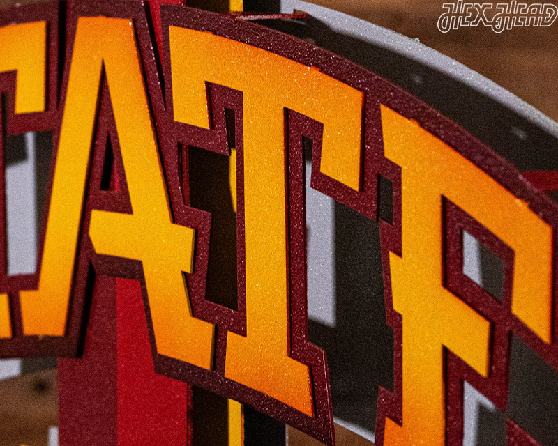 Iowa State Logo 3D Vintage Metal Artwork – Hex Head Art