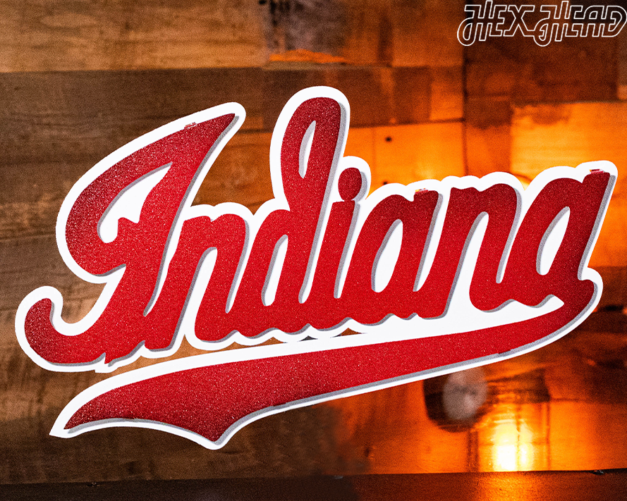 Indiana Hoosiers Classic Script 3D Vintage Metal Artwork– Hex Head Art