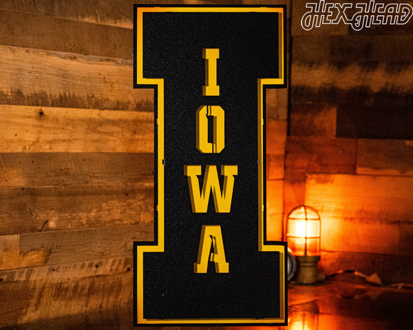 Iowa Hawkeyes Block "I" 3D Vintage Metal Art– Hex Head Art