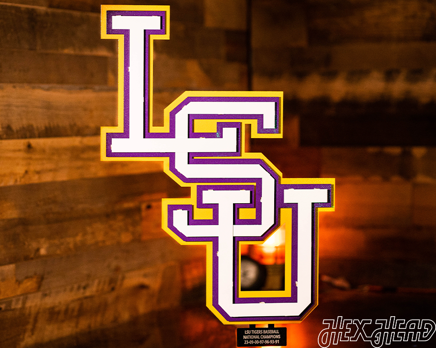 LSU Tigers Interlocking Baseball ART with FREE CHAMP ENGRAVING