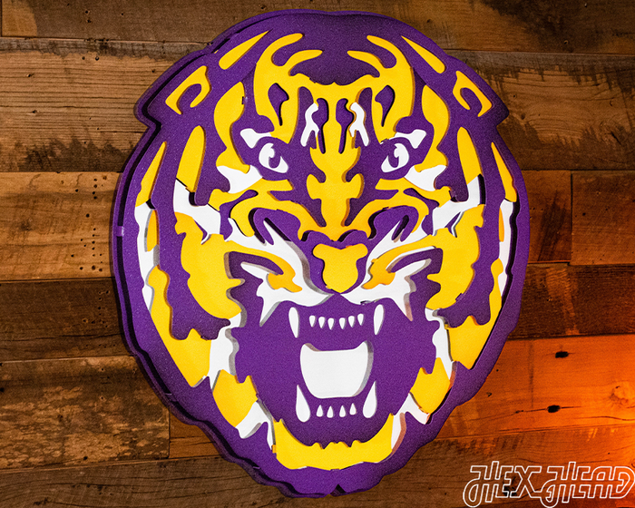LSU Iconic Tiger Head 3D Metal Wall Art – Hex Head Art