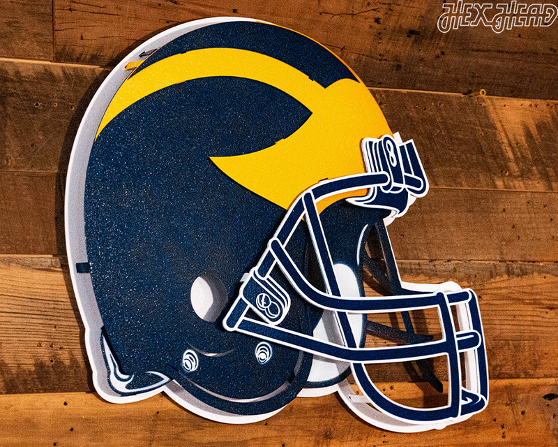 Michigan "Winged" Helmet 3D Artwork 21" x 16" - Hex Head Art