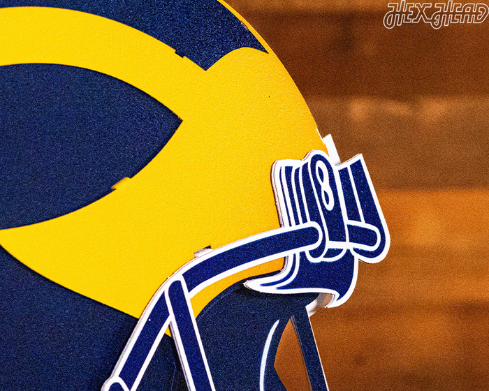 Michigan "Winged" Helmet 3D Artwork 21" x 16" - Hex Head Art