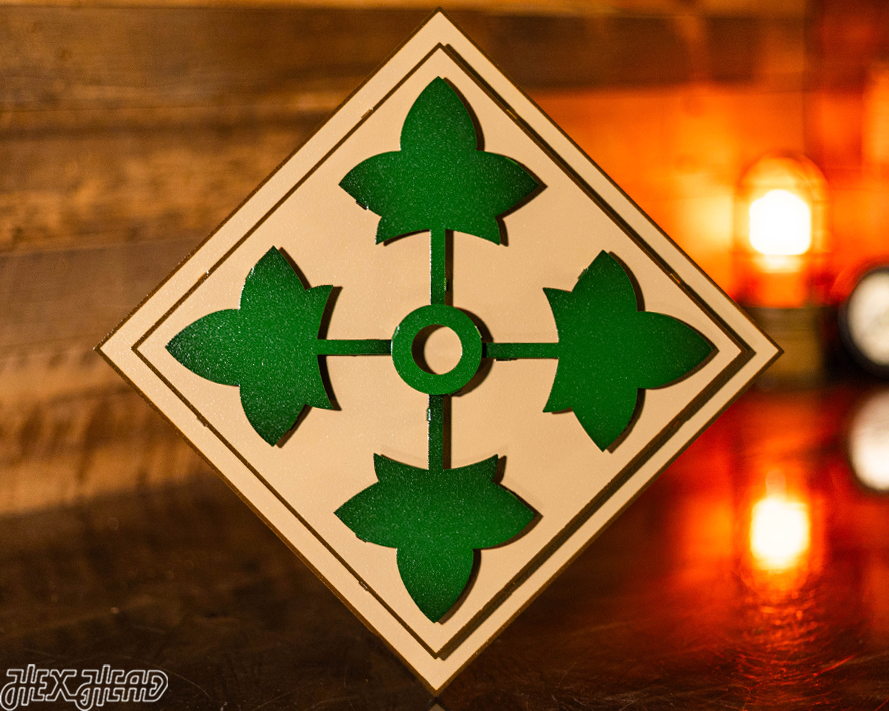 US Army 4th Infantry "IVY" Patch 3D Metal Wall Art - Hex Head Art