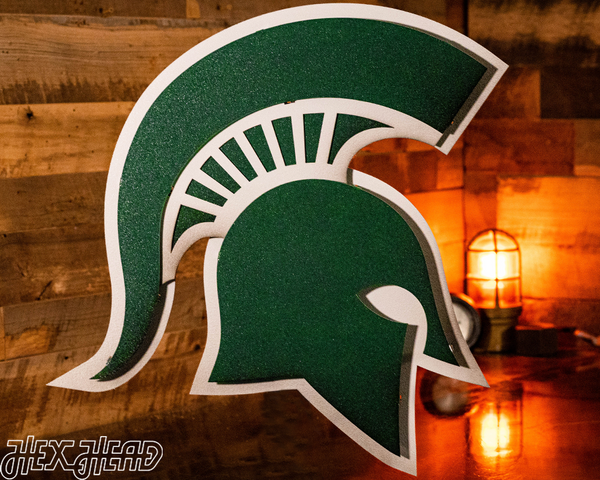 Michigan State "Spartan Helmet" 3D Vintage Metal Wall Art – Hex Head Art