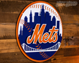 New York Mets Crest 3D Blue & Orange Vintage Metal Wall Art – Hex Head Art