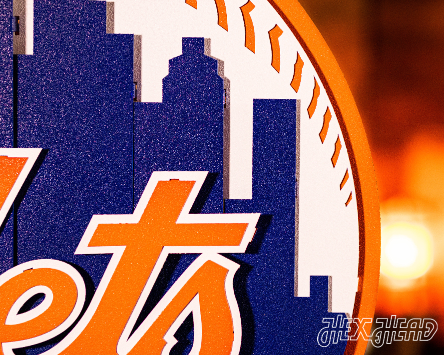 New York Mets Crest 3D Blue & Orange Vintage Metal Wall Art – Hex Head Art