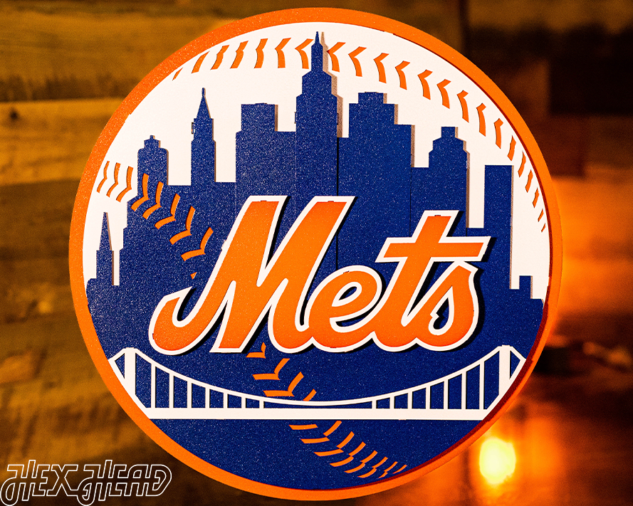 New York Mets Crest 3D Blue & Orange Vintage Metal Wall Art – Hex Head Art