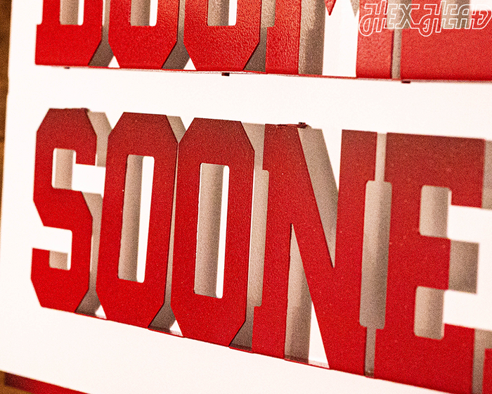 Oklahoma Sooners "Boomer Sooner" 3D Metal Wall Art – Hex Head Art