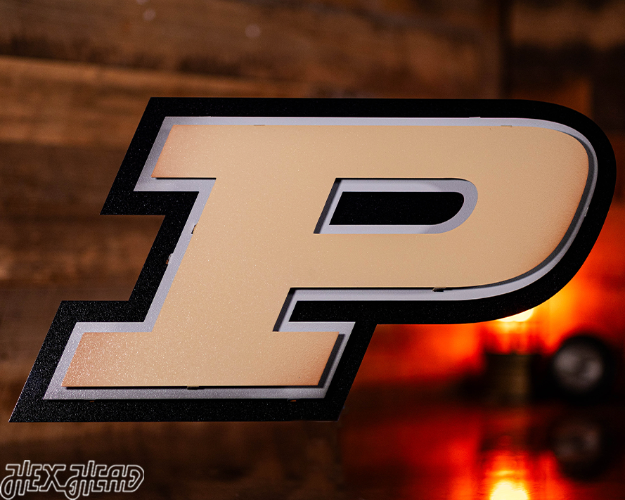 Purdue University "Motion P" 3D Vintage Metal Artwork Gold on Black ...