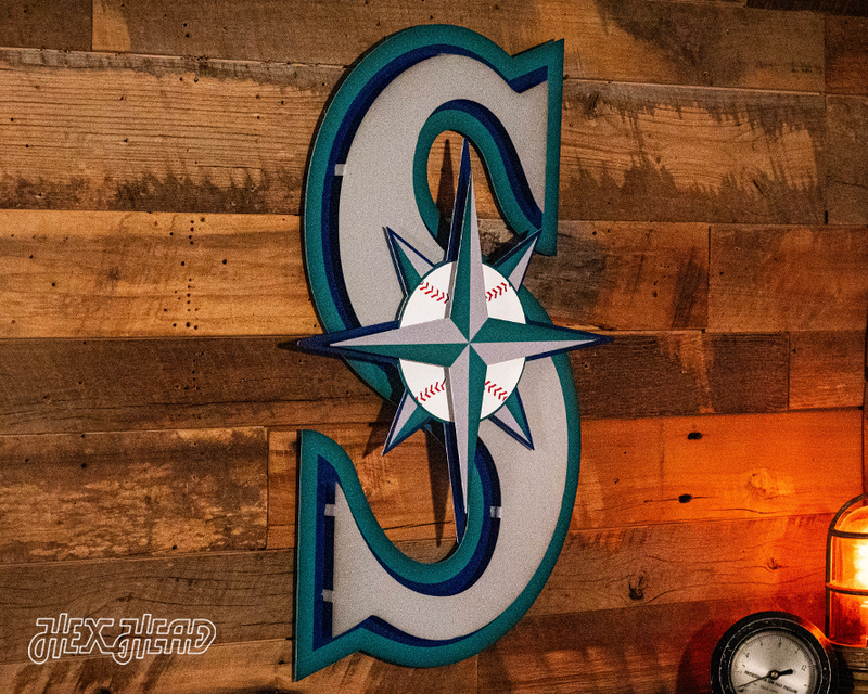 Seattle Mariners Retro "S" 3D Vintage Metal Wall Art - Hex Head Art