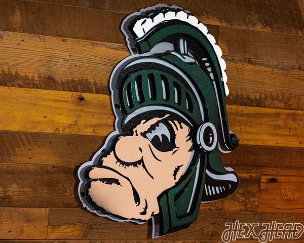 Michigan State " Gruff Sparty" 3D Vintage Metal Artwork - Hex Head Art