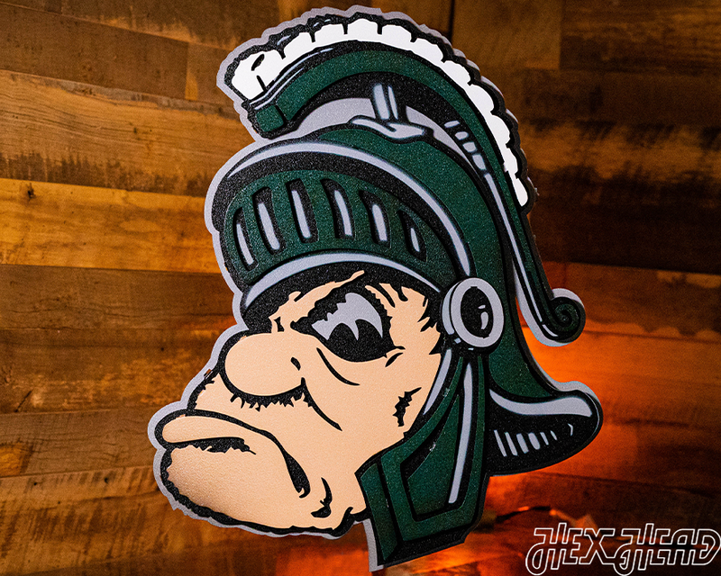 Michigan State " Gruff Sparty" 3D Vintage Metal Artwork - Hex Head Art