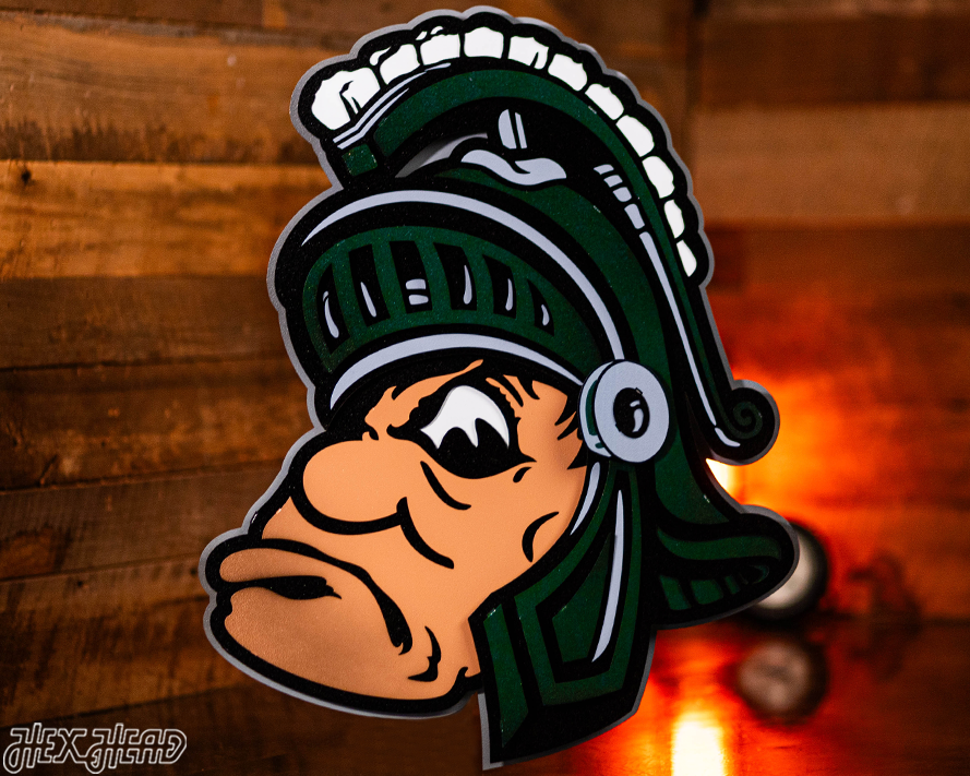 Michigan State " Gruff Sparty" 3D Vintage Metal Artwork - Hex Head Art