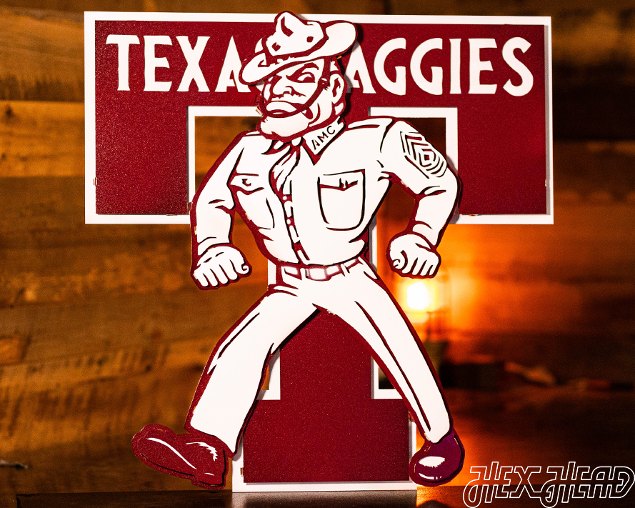 Texas A&M Aggies Vault "Ole Sarge" 3D Vintage Metal Wall Art- Hex Head Art