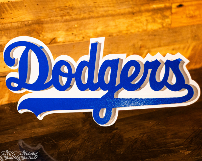 Los Angeles Dodgers Script 3D Metal Artwork 27" x 13" – Hex Head Art