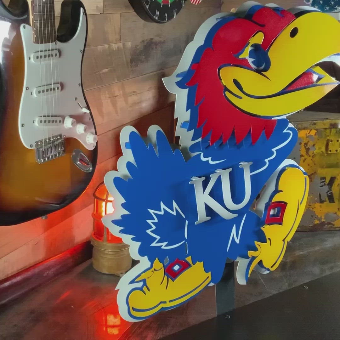 University of Kansas Jayhawks 3D Vintage Metal Artwork – Hex Head Art