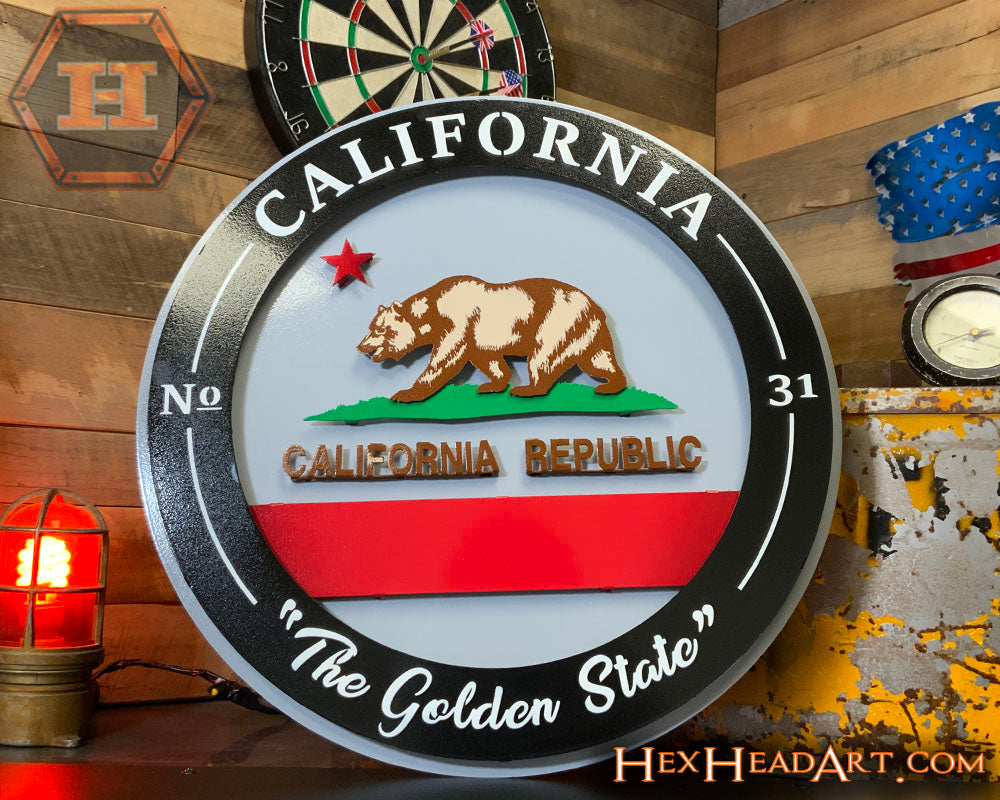 State of California Crest 3D Metal Artwork – Hex Head Art