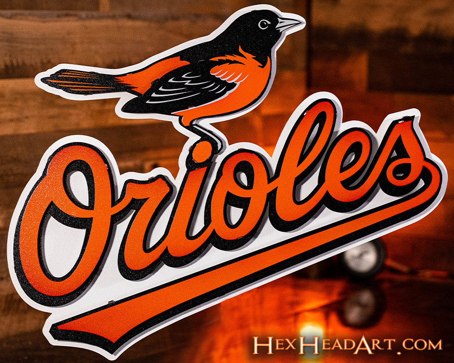 Baltimore Orioles Script 3D Metal Artwork – Hex Head Art