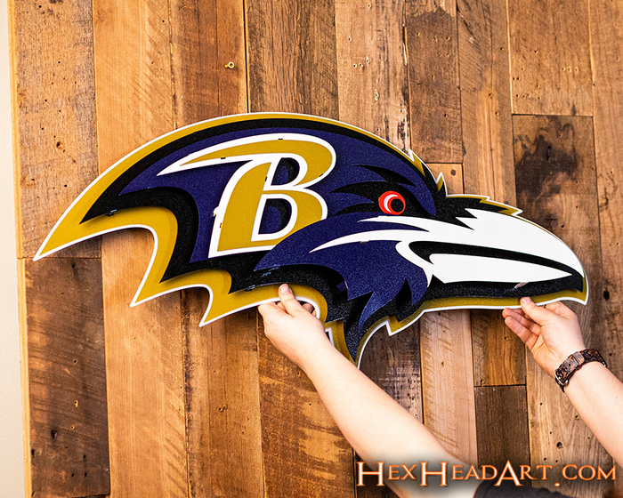 Baltimore Ravens "Raven Mascot" 3D Vintage Metal Wall Art – Hex Head Art