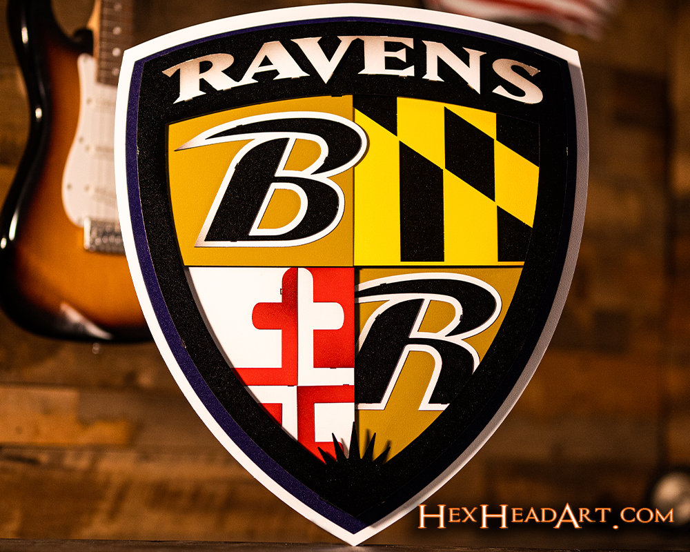 Baltimore Ravens "Shield" 3D Vintage Metal Wall Art – Hex Head Art
