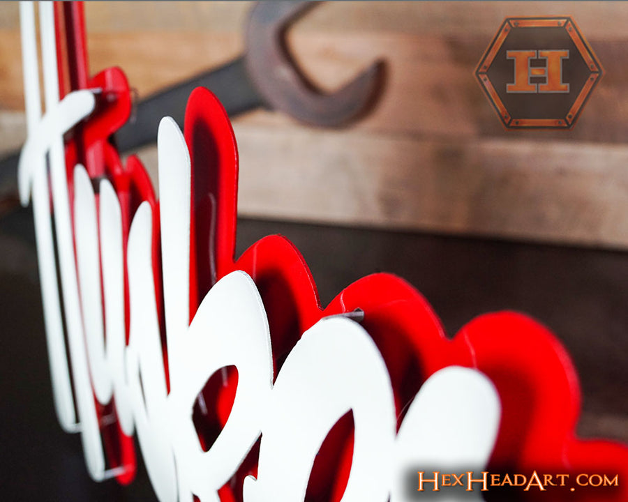 Nebraska "HUSKERS" White Script 3D Vintage Metal Wall Art - Hex Head Art