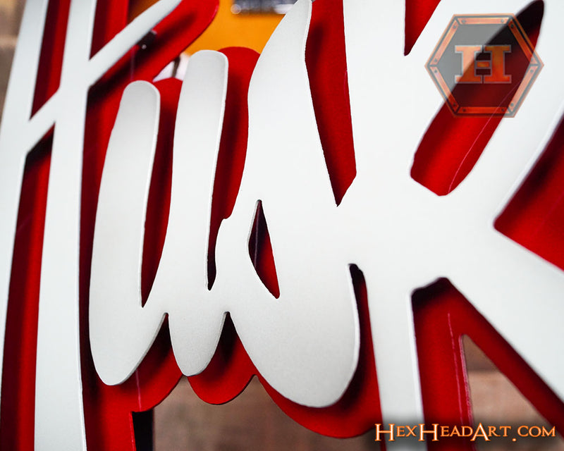 Nebraska "HUSKERS" White Script 3D Vintage Metal Wall Art - Hex Head Art