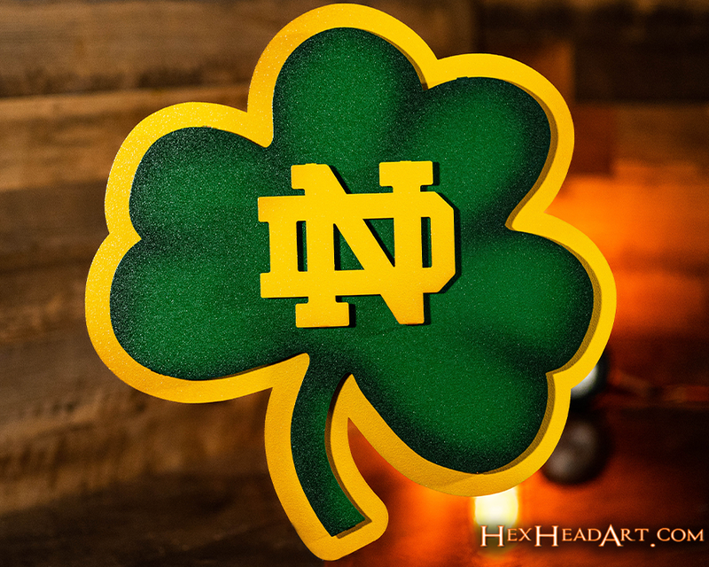 Notre Dame Shamrock 3D Vintage Metal Wall Art- Hex Head Art