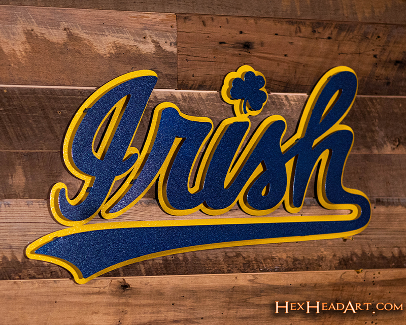 Notre Dame "Irish" Script Vintage 3D Metal Artwork – Hex Head Art
