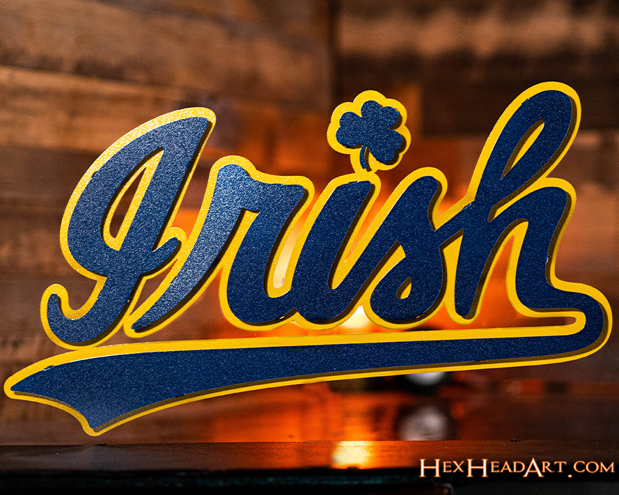 Notre Dame "Irish" Script Vintage 3D Metal Artwork – Hex Head Art