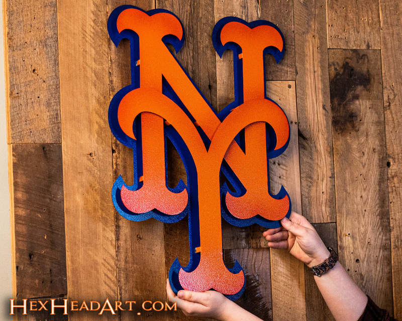 New York Mets "NY" Orange 3D Vintage Metal Wall Art – Hex Head Art