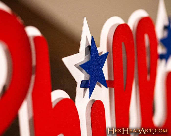 Philadelphia Phillies Script 3D Metal Artwork – Hex Head Art