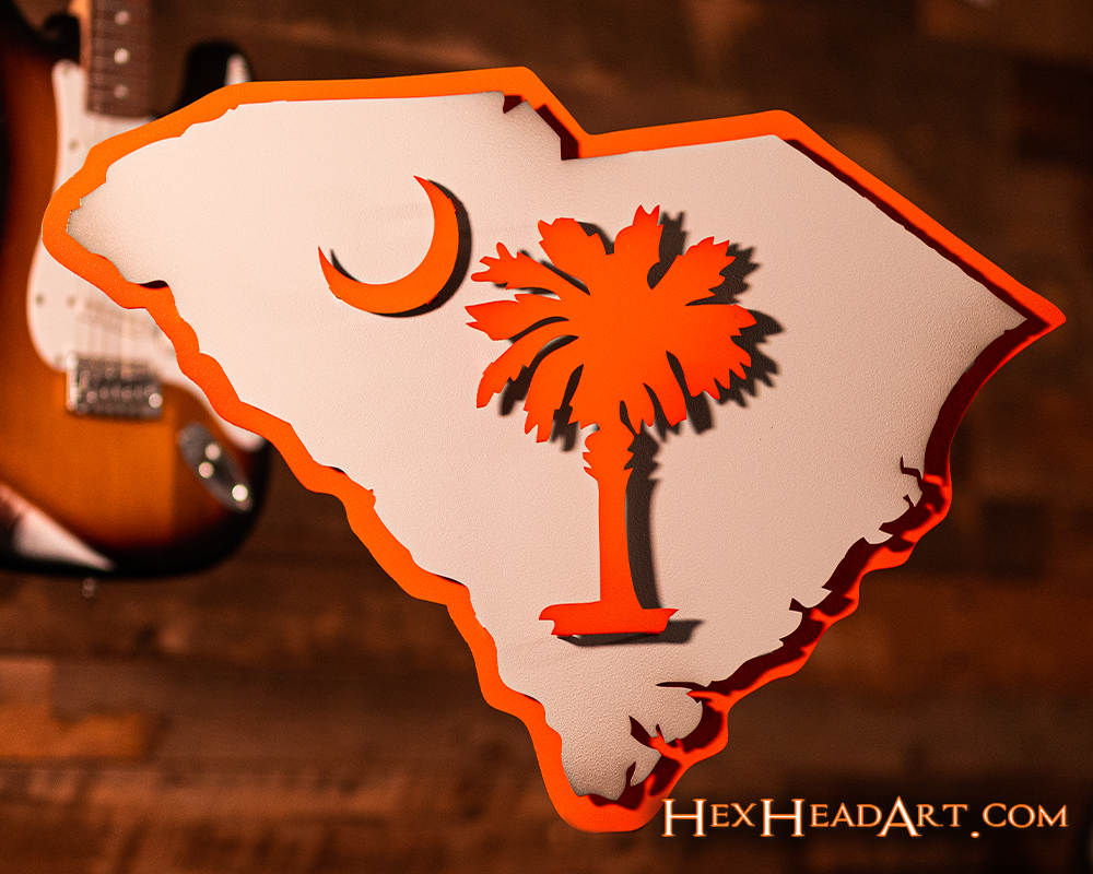 South Carolina State Emblem 3D Vintage Metal Artwork Orange 24" x 18 ...