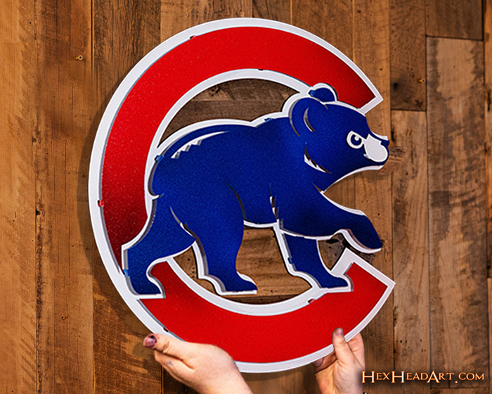 Chicago Cubs "Walking Cub" Logo 3D Metal Artwork 22" – Hex Head Art